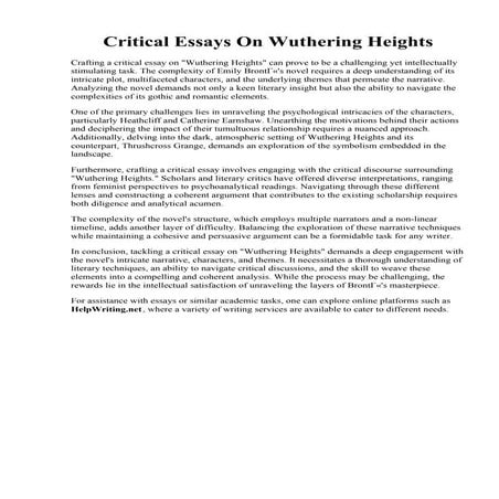 Critical Essays On Wuthering Heights. Wuthering Heights Literature ...