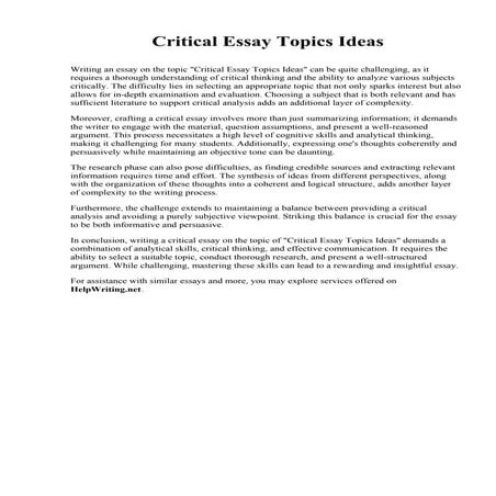 Critical Essay Topics Ideas | PDF