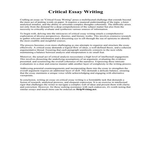 Critical Essay Writing. St. Peter's Hospital College of Nursing | PDF ...