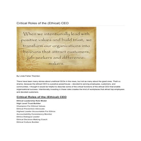 Critical (Ethical) Roles of the CEO | PDF | Executive Leadership ...
