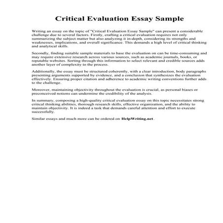 Critical Evaluation Essay Sample. Wesley College | PDF