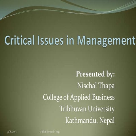 Critical Issues in Management | PPTX