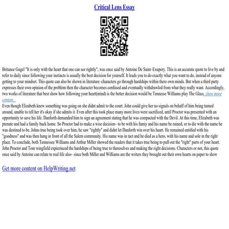 Critical Lens Essay | PDF