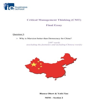 Critical Management Thinking Final Essay - Bianca Obert and Yafei Xue ...