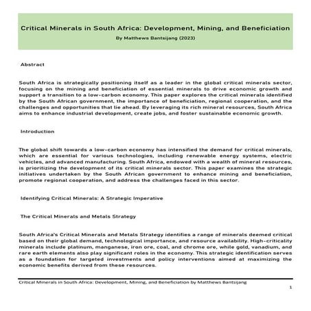 Critical Minerals in South Africa: Development, Mining, and ...