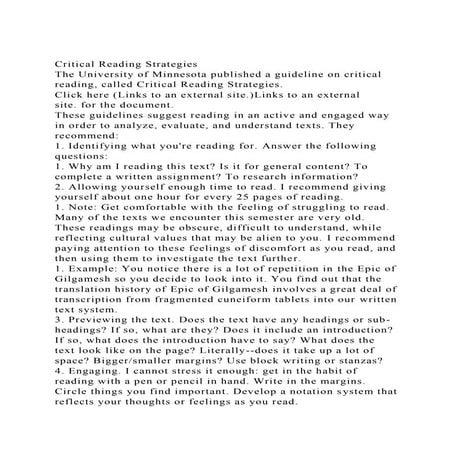 Critical Reading StrategiesThe University of Minnesota published.docx