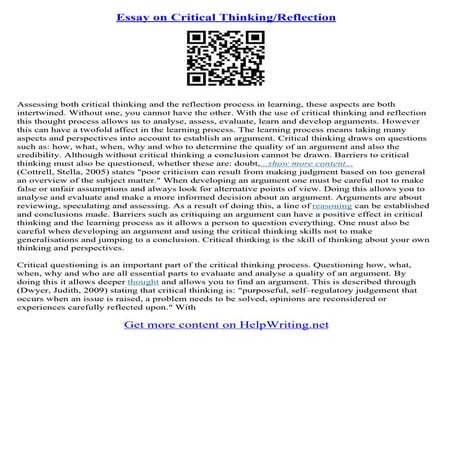 Critical Reflection Essay | PDF | Educational Assessment | Education