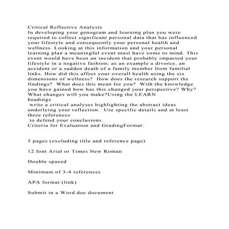 Critical Reflective AnalysisIn developing your genogram and learni.docx