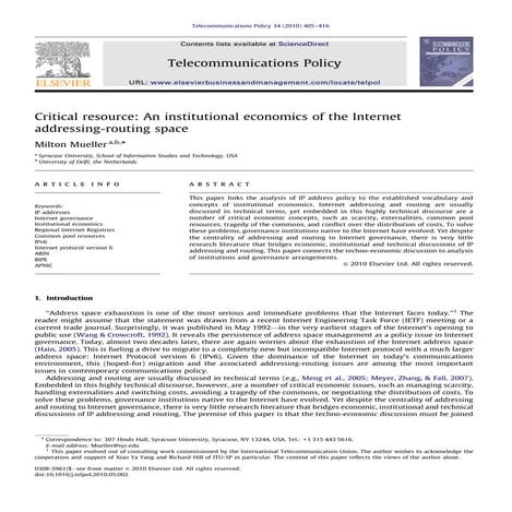 Critical resource aninstitutionaleconomicsofthe internet26 | PDF