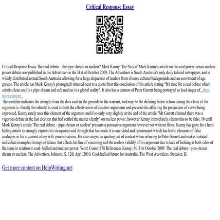 What Is A Critical Response Essay What Is A Critical Response Essay