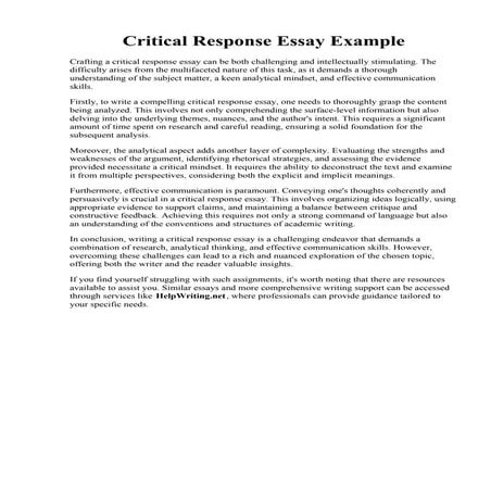 Critical Response Essay Example | PDF | Religion & Spirituality