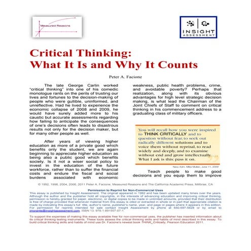 Critical thinking what it is and why it counts | PDF