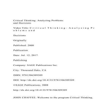 Critical Thinking Analyzing Problemsand DecisionsVideo .docx