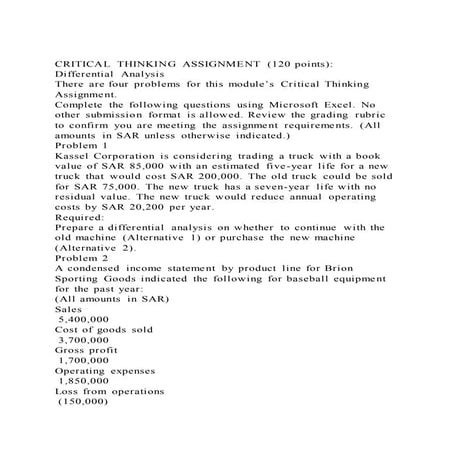 CRITICAL THINKING ASSIGNMENT (120 points) Differential Analysis | PDF