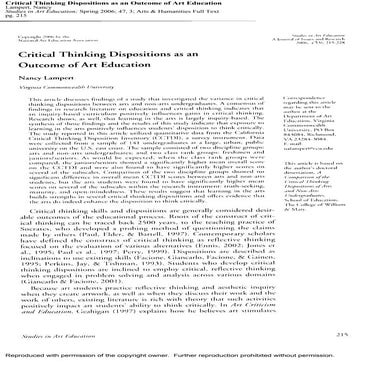 Critical thinking disposition as an outcome of art education | PDF