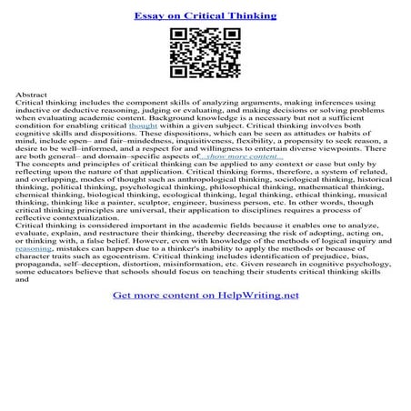 Critical Thinking Essay Examples | PDF