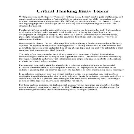 Critical Thinking Essay Topics.pdf | Technology & Computing