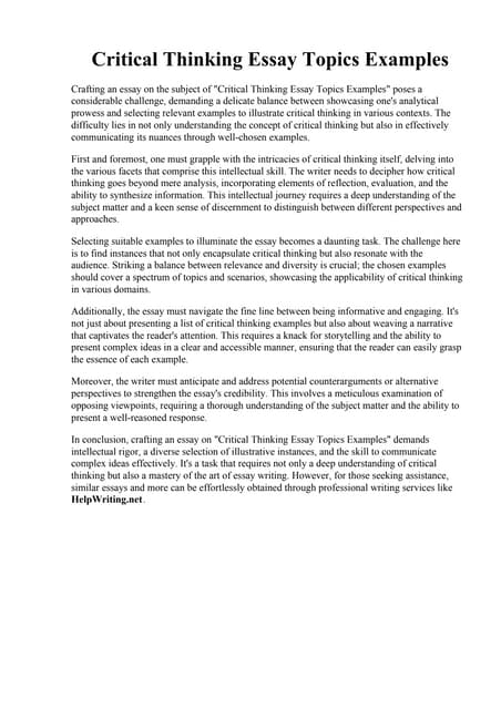 Critical Thinking Essay Topics Examples. essay examples: Critical ... Critical Thinking Essay Topics Examples. essay examples: Critical ...