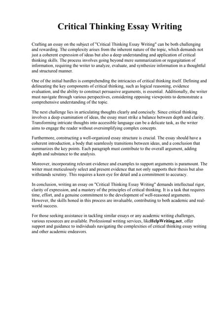 Critical Thinking Essay Sample. American Film Institute Conservatory | PDF