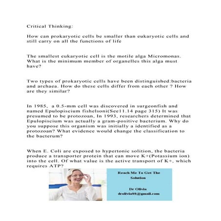 Critical ThinkingHow can prokaryotic cells be smaller than euka | DOCX