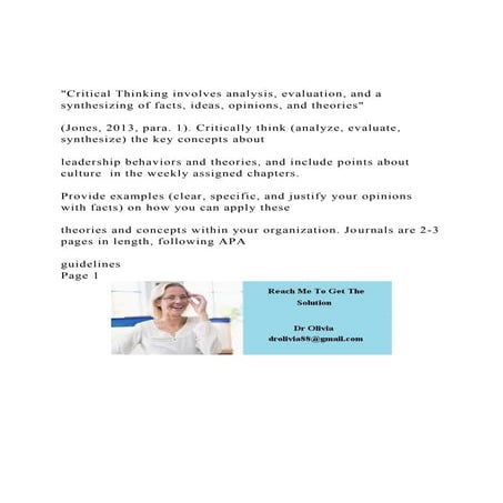Critical Thinking involves analysis, evaluation, and a synthe.docx