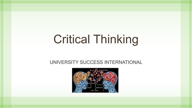 Developing Critical Thinking Skills Developing Critical Thinking Skills