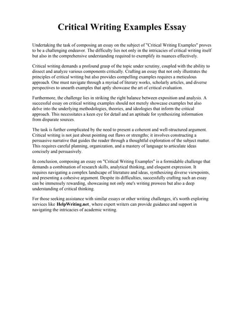 Critical Essay Example | PDF