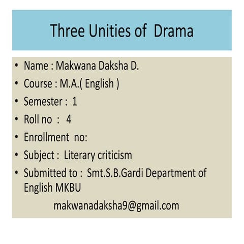 Three Unities in Drama | PPTX