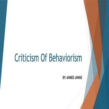 This PowerPoint explain "Criticism Of Behaviorism" | PPTX | Science