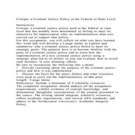 Critique a Criminal Justice Policy at the Federal or State Level | DOCX