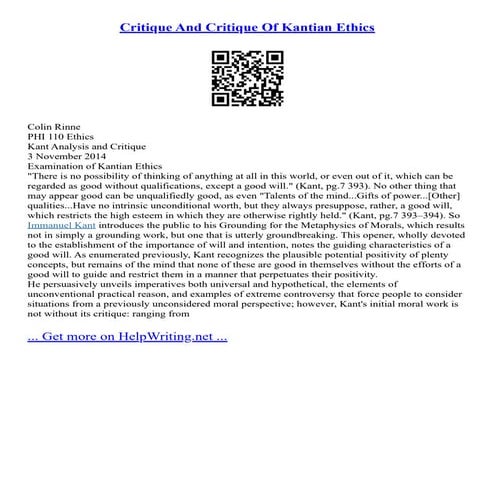 Critique And Critique Of Kantian Ethics | PDF