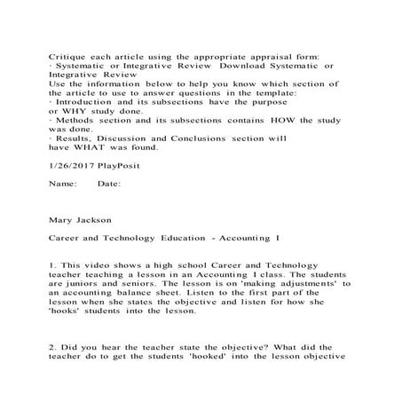 Critique each article using the appropriate appraisal form· Sys | DOCX