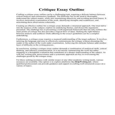 Critique Essay Outline. How to Write an Article Critique - a Basic ...