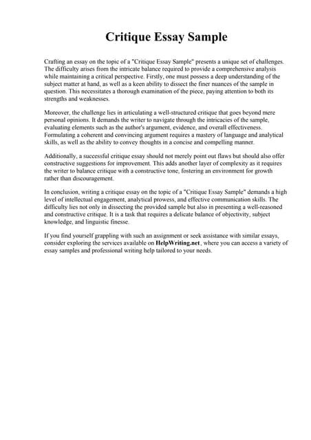 Critical Essay Example | PDF
