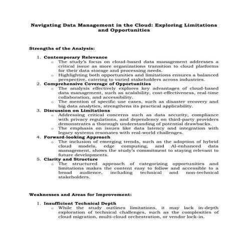 Critique on Navigating Data Management in the Cloud.docx