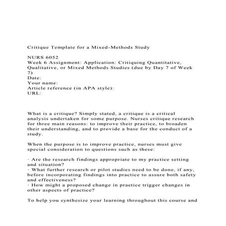 Critique Template for a Mixed-Methods StudyNURS 5052NURS 6052.docx