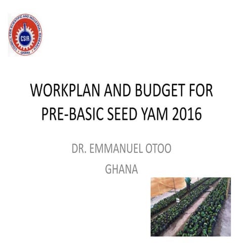 Workplan and Budget for Pre-basic Seed Yam 2016 | PPT