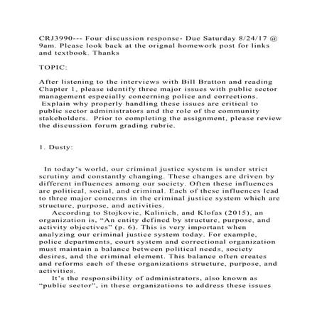 CRJ3990--- Four discussion response- Due Saturday 82417 @ 9am. Ple.docx