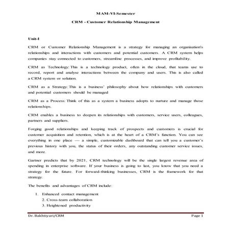 Customer Relationship Management | DOCX