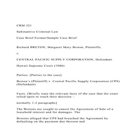 CRM 321 Substantive Criminal Law Case Brief FormatSam.docx