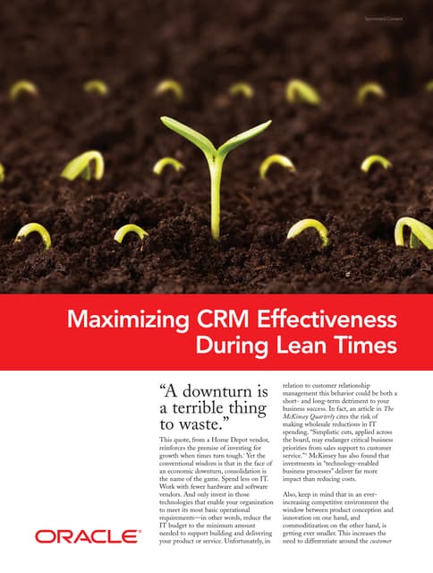 Crm Maximizing Crm Effectiveness During Lean Times Pdf