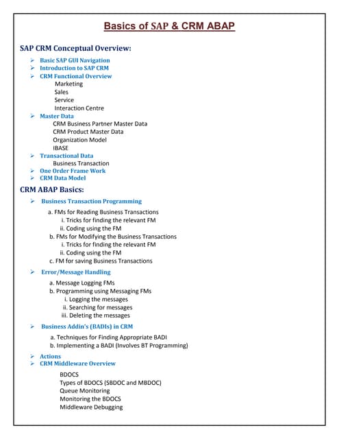 SAP CRM TECHNICAL TRAINING | ONLINE SAP CRM TECHNICAL | PDF