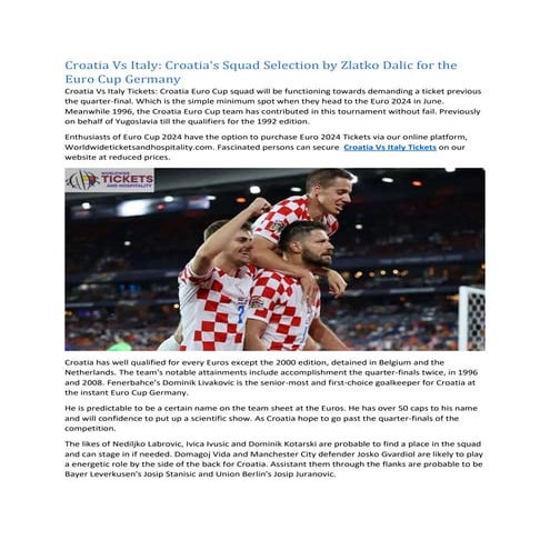Croatia FIFA World Cup Tickets Zlatko Dalic Latest Squad Ahead of the ...