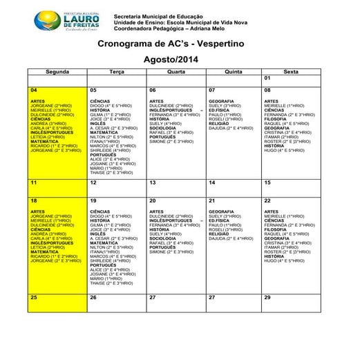 Cronograma acs agosto 2014 | PDF