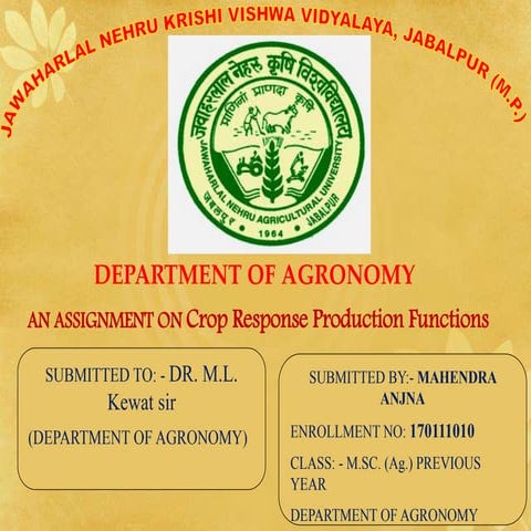 Crop Response Production Functions Pptx Agriculture Industries