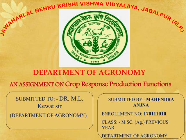 Crop Response Production Functions Pptx Agriculture Industries