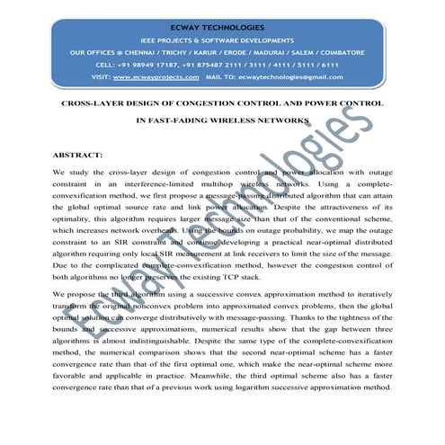 Cross layer design of congestion control and power control in fast-fading wireless networks | PDF