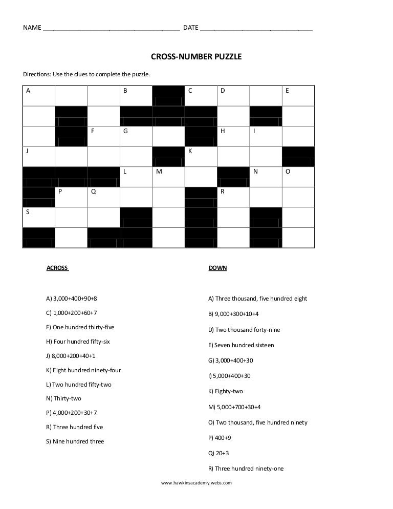 Cross Number Puzzle Place Value Thousands cross-number-puzzle-place-value-thousands
