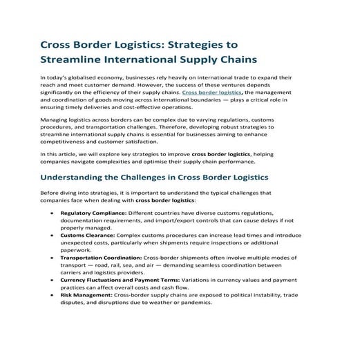 Cross Border Logistics- Strategies to Streamline International Supply ...