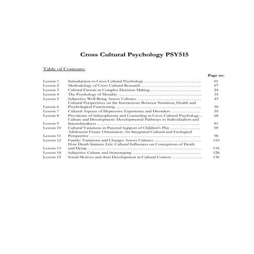 Cross Cultural Psychology PSY515_Learning material | PDF